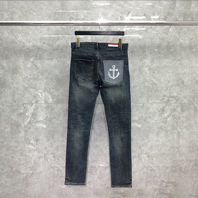 TB直筒长裤口袋船锚刺绣牛仔裤