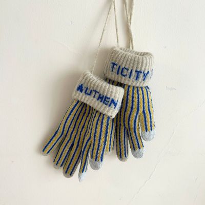 条纹触屏情侣手套女保暖冬季