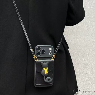 黑猫零钱卡包realme15/14/13/12手机壳narzo20/n63真我n55网红n53女50i可爱v60/note70绳c33/c35s斜挎c85/75x
