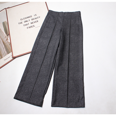 外贸出口单四面弹休闲裤加绒松紧腰罗马布直筒阔腿裤女