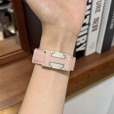 适用小米8手环经典H扣荔枝纹真皮时尚9pro红米watch4/5高级感表带