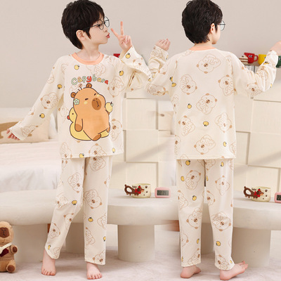 小男孩儿童睡衣薄款长袖家居服春秋夏季卡皮巴拉图案capybara童装