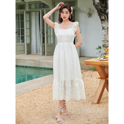 固执夏季新款气质仙女裙荷叶吊带中长款连衣裙80132LQ08022