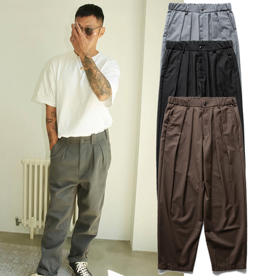 锥形cityboy双褶长裤阔腿直筒