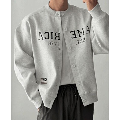 韩国代购美式字母棒球领开衫外套