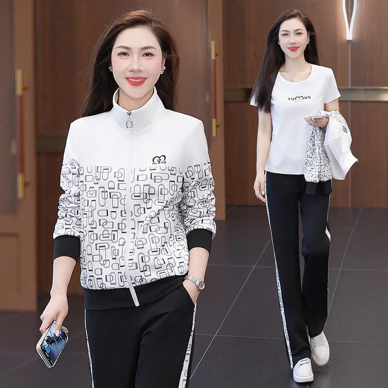 春闲装新款运动套装女长袖领9687222练气健透身训服休跑步服
