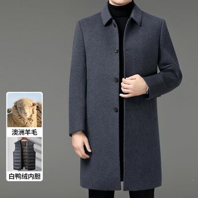 中年男翻士领双面羊毛毛大衣长款羽绒内胆可拆卸爸爸装IIR羊呢外