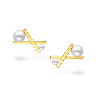 代购TASAKI塔思琦 balance cross系列 akoya海水珍珠 耳钉耳环