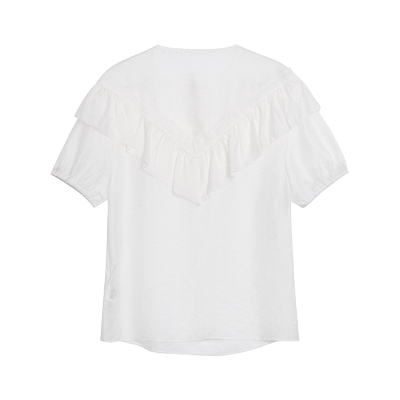 荷叶边纯色百搭直筒雪纺衫