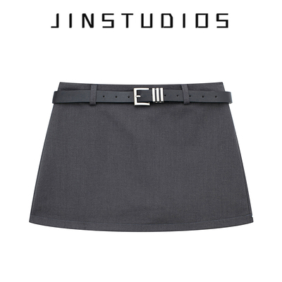 美式辣妹风纯色显瘦腰带西装短裙