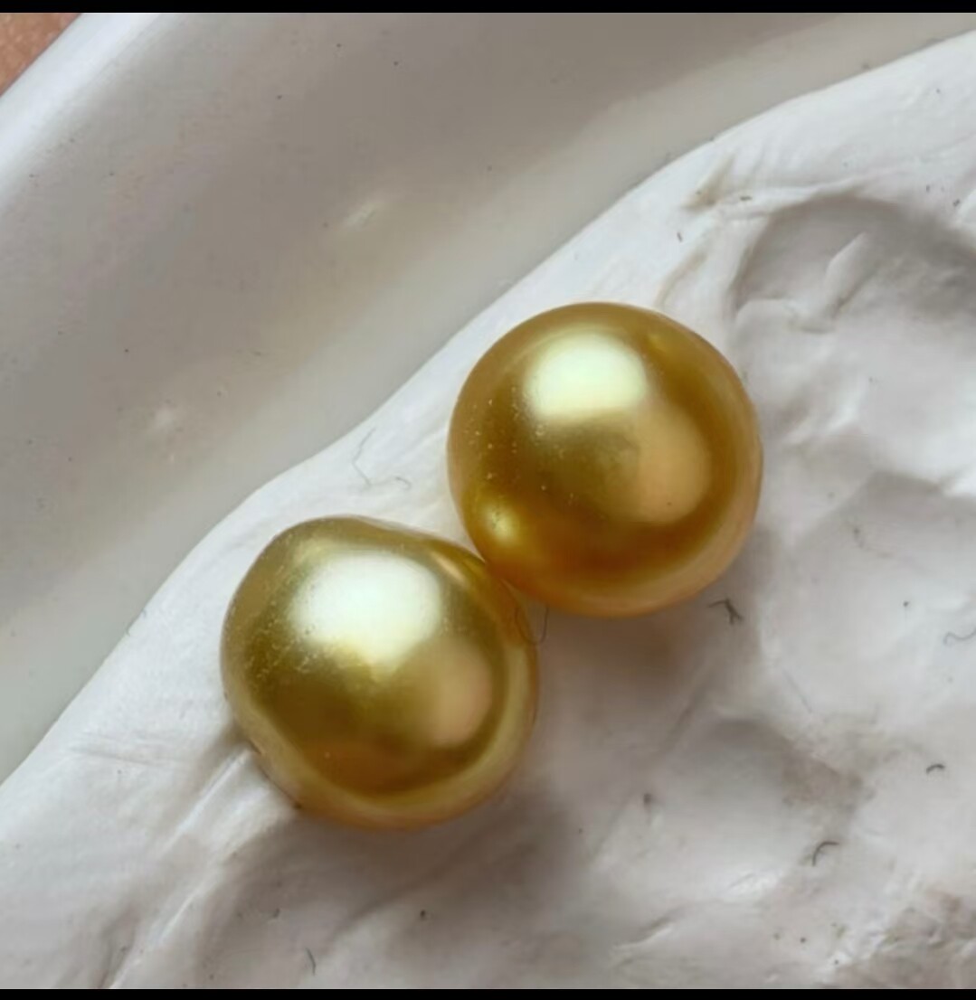 浓金keshi耳钉对子,裸珠对子