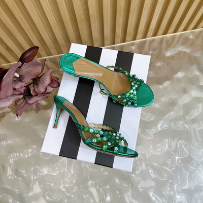 外贸金菠萝性感细高跟水钻凉拖鞋女外穿气质名媛御姐婚宴鞋大码42