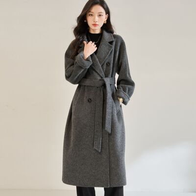 25秋冬新气质高级感长毛苏丽羊毛灰色毛呢外套中长款大衣女22673