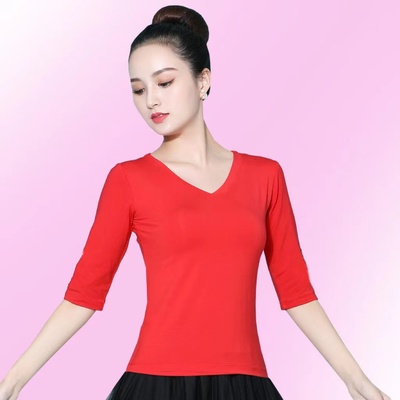 广场舞服装上衣新款莫代尔舞蹈服女跳舞衣服中袖短款练功服演出服