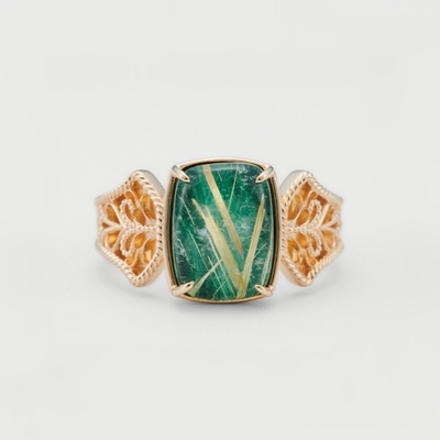 女纯银复古孔雀石戒指