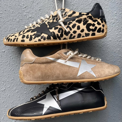 distressedshoes豹纹星纹脏板鞋
