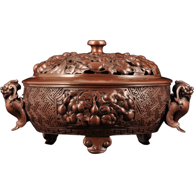 紫铜福兽耳瓜果纹熏香炉摆件