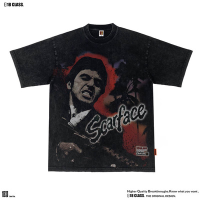 Scarface疤脸煞星阿尔帕西诺美式街头复古洗水宽松重磅长短袖T恤