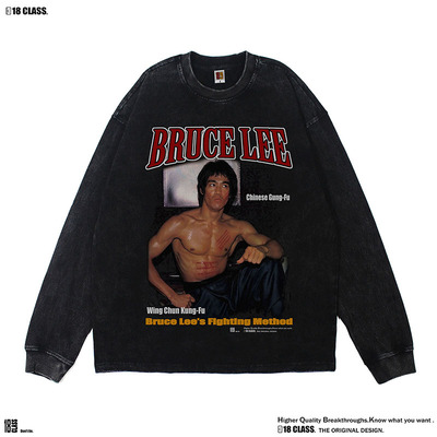 原创李小龙美式宽松长袖T恤