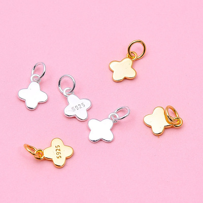 S925纯银镀金挂件配件 迷你幸运草吊坠 手工DIY串珠材料首饰材料