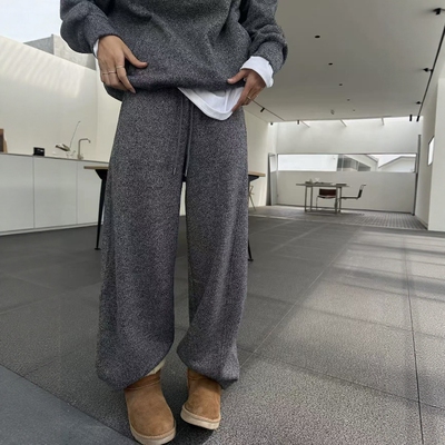 one seven加绒高腰抽绳休闲裤女2026秋冬显瘦束脚两穿直筒裤长裤