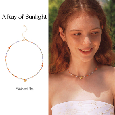 彩珠鸡蛋花项链彩色串珠