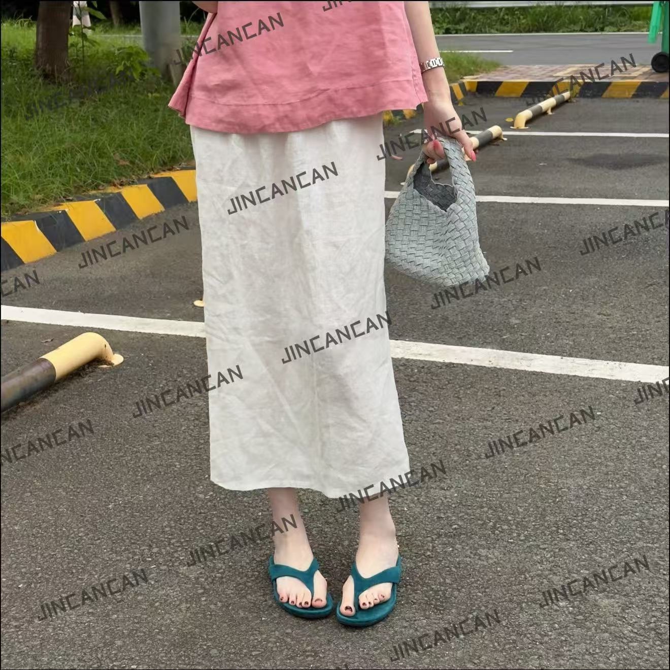 【灿灿同款】夏季简约通勤百搭25公支100%汉麻半身裙