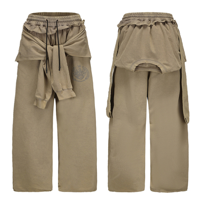 CYCYCY 千禧废土怀旧棕绿水洗磨边破坏假两件叠穿廓形卫裤