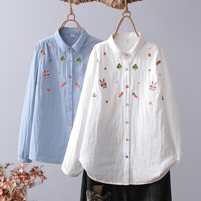趣味卡通刺绣长袖衬衫