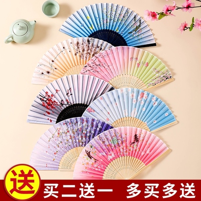 夏季折扇中国风汉服旗袍女式儿童舞蹈古风扇子随身可携式折叠小竹