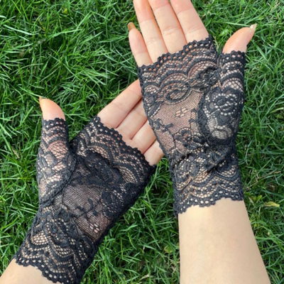 半指防晒手套女夏季薄款开车骑行弹力蕾丝防晒露指防疤痕