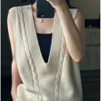 赔钱处理新款羊毛衫女100针织V领马甲套头背心韩版外穿宽松小坎肩