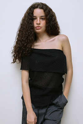 现货Polysooem 24夏一字肩无袖针织衫小众设计感上衣韩国代购