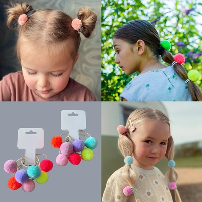 官网15美金女孩彩色毛球皮筋pompom可爱马尾绳发绳发饰发圈儿童in