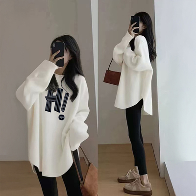 大码ns韩版300斤秋季2026新款外穿德绒长袖t恤女上衣体恤中长款