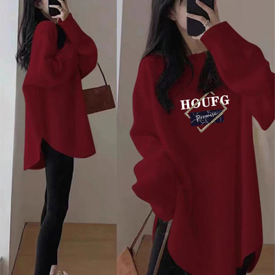 设计感2026新年胖妹妹300斤大码春秋德绒打底衫长袖女t恤显瘦宽松