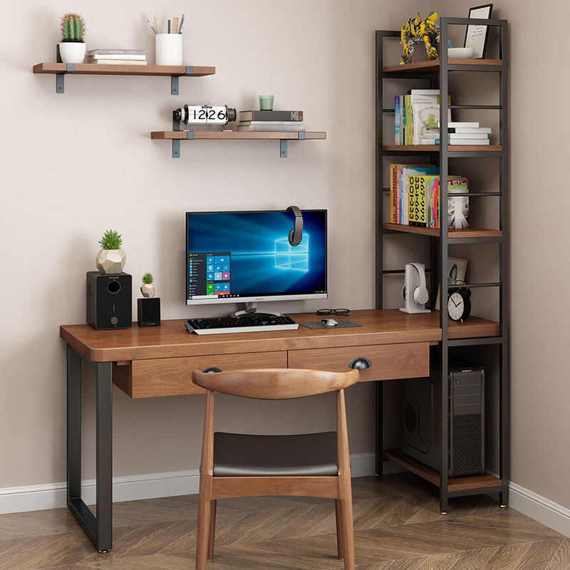 北欧电脑台式桌实木家用loft书桌书架组合写字办公桌书柜书桌一体_虎窝淘