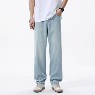 美式高街宽松直筒薄款男士牛仔裤