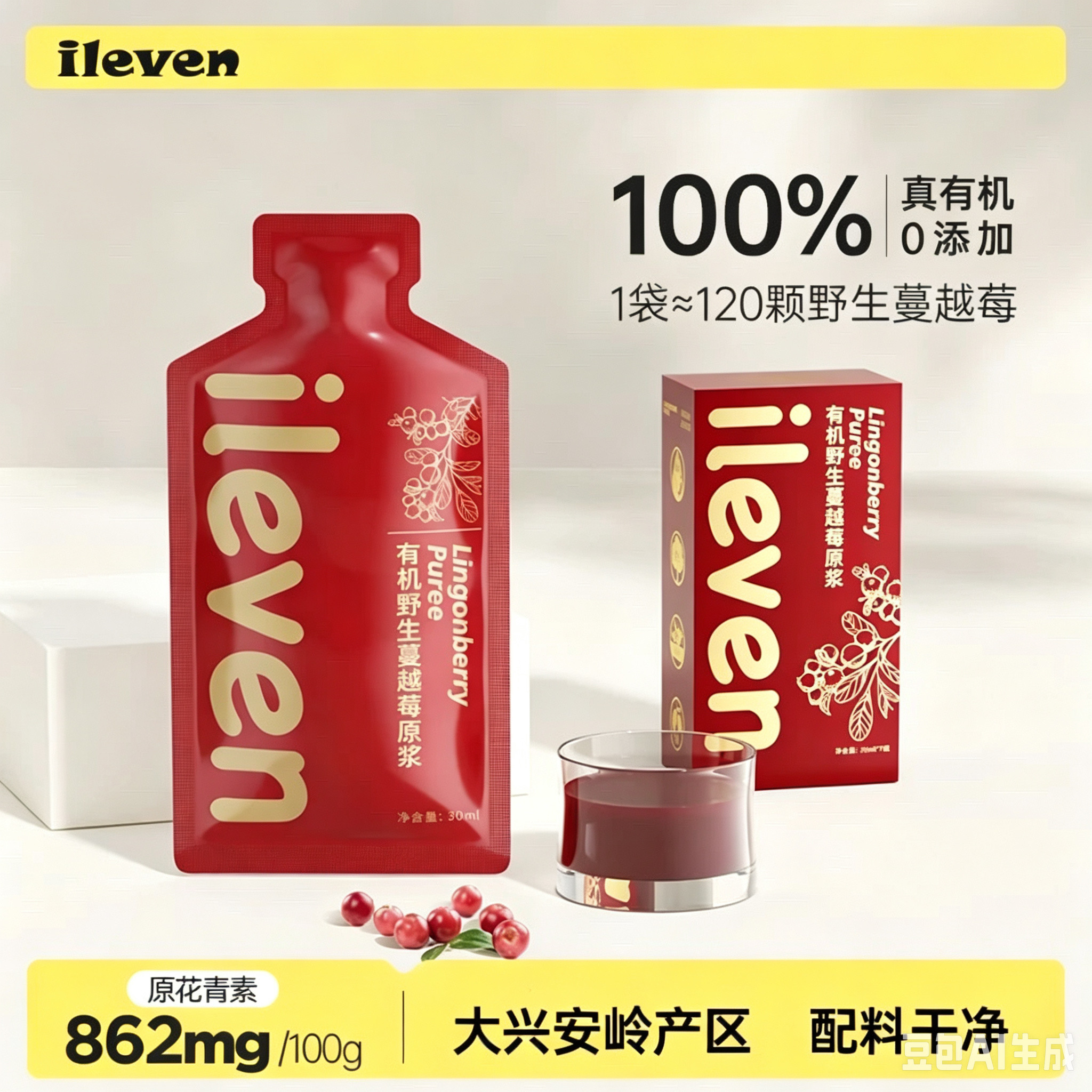 ileven有机野生蔓越莓原浆210mlNFC鲜果蔬汁100%果汁健康饮品饮料