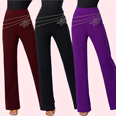 弹力直筒裤跳舞裤子烫钻显瘦
