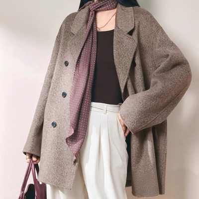 C552双面呢大衣 冬款淑女气质经典双排门襟毛呢外套1.22