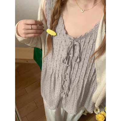 甜甜奶芋紫色清透清新碎花背心吊带上衣