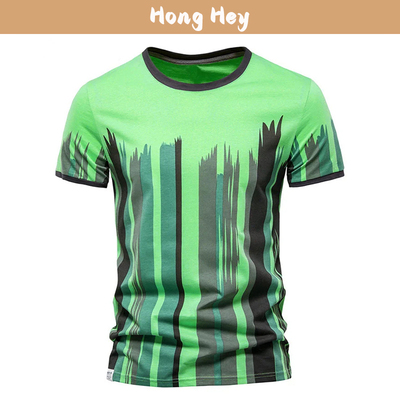 Men's T-Shirts With Stripes Printing Crewneck Short Sleeves