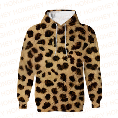 欧美豹纹卫衣男女春秋虎纹连帽衫