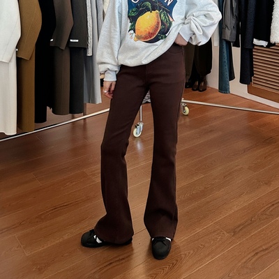 widelia高腰微喇加绒牛仔裤女2025冬季修身百搭显瘦弹力休闲长裤