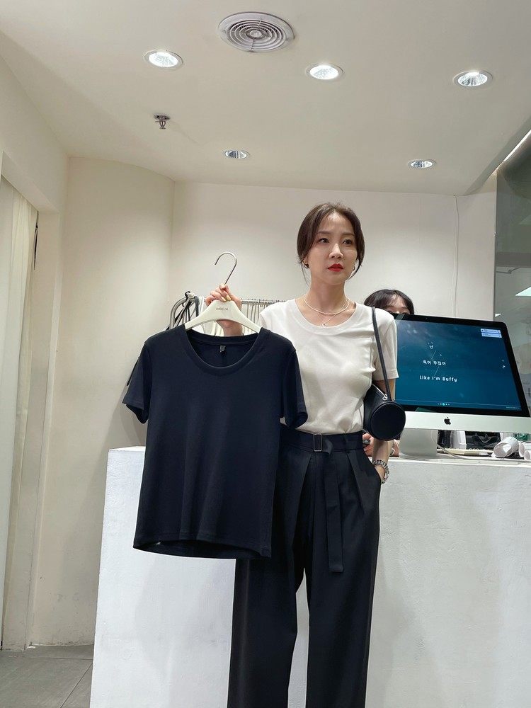 widelia2025春夏季新款韩版简约百搭基础款圆领坑条短袖T恤上衣女