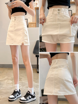 牛仔短裙女夏薄款白色裤裙防走光