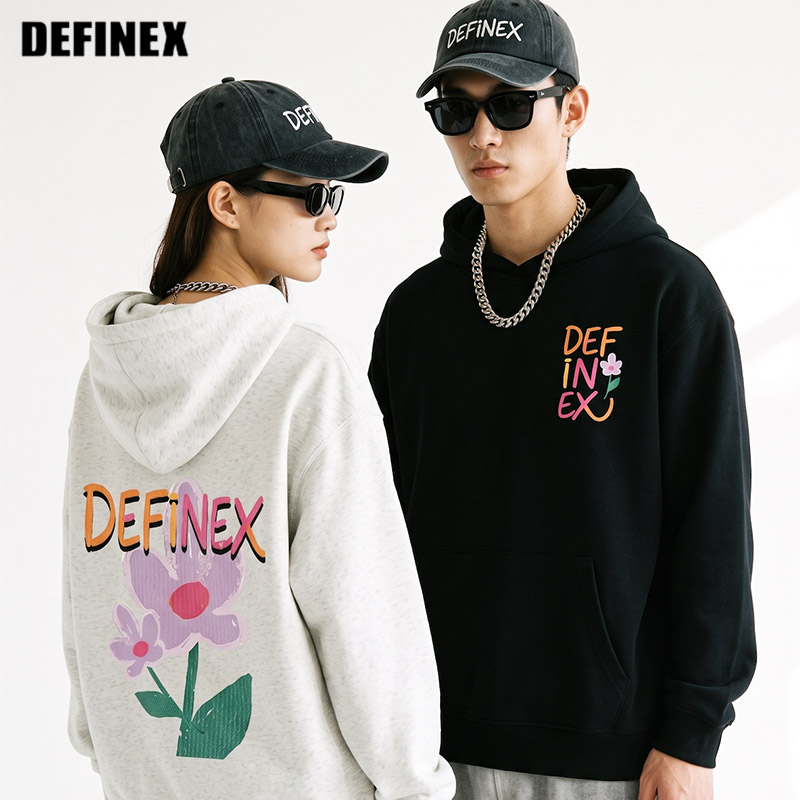 DEFINEX国潮牌男女同款情侣棉感logo印花dx美式休闲宽松连帽卫衣