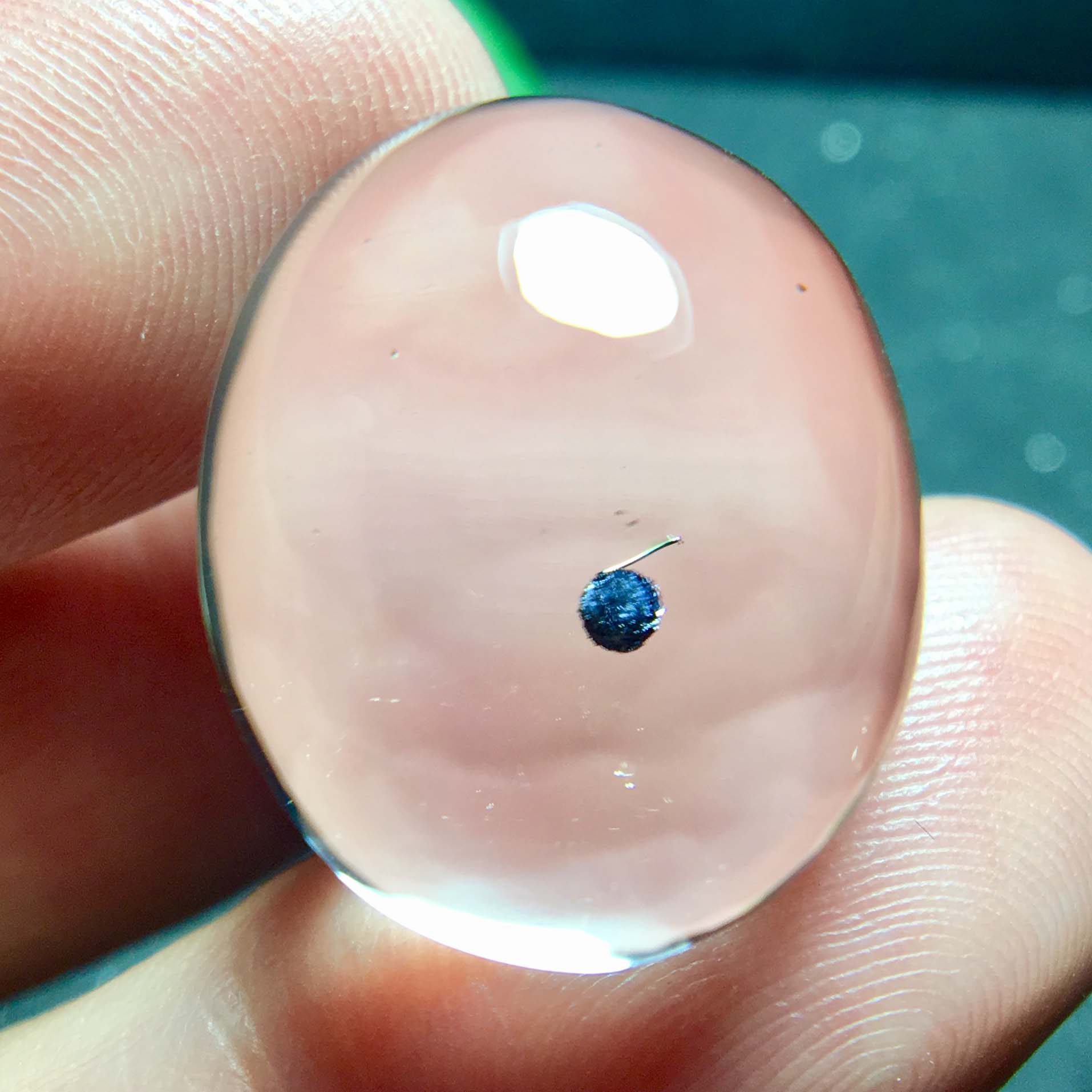 收藏级全净体奇石纯天然水晶蓝矿石发晶戒面蛋面晶中晶戒指舍利子