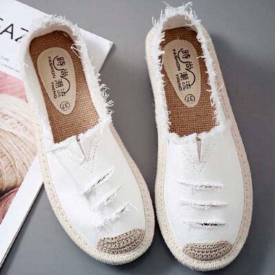Womens Flat Slip On  Summer Strap Loafers Straw Espadrilles